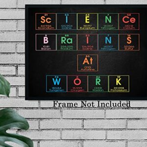 Science Brains At Work Periodic Table of Elements Print, 14"x11" Unframed Funny Science Poster, Chemistry Art Ideal for Science Lab, Teen Bedroom, Dorm Room, School Classroom or Home Decor