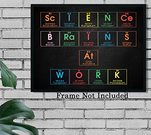 Science Brains At Work Periodic Table of Elements Print, 14"x11" Unframed Funny Science Poster, Chemistry Art Ideal for Science Lab, Teen Bedroom, Dorm Room, School Classroom or Home Decor