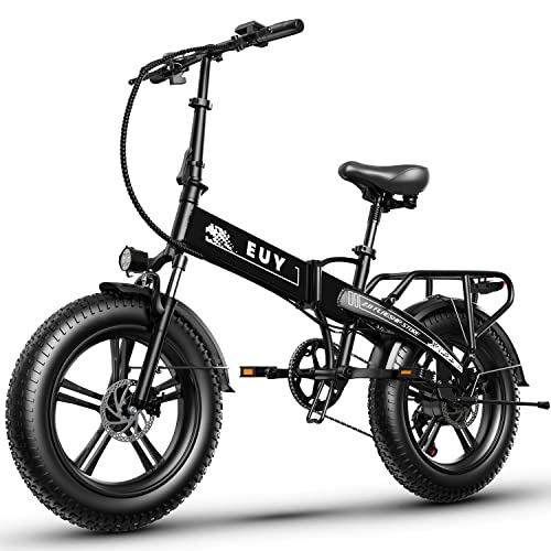 EUY Folding Electric Bike for Adults, 750W Motor 30MPH E Bike, 48V 12.8AH Removable Samsung Cells Battery, 20" Fat Tire Electric Mountain Ebike, Shimano 7-Speed,Dual Shock Absorber