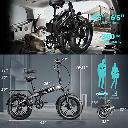 EUY Folding Electric Bike for Adults, 750W Motor 30MPH E Bike, 48V 12.8AH Removable Samsung Cells Battery, 20" Fat Tire Electric Mountain Ebike, Shimano 7-Speed,Dual Shock Absorber