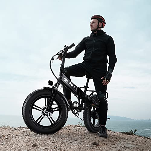 EUY Folding Electric Bike for Adults, 750W Motor 30MPH E Bike, 48V 12.8AH Removable Samsung Cells Battery, 20" Fat Tire Electric Mountain Ebike, Shimano 7-Speed,Dual Shock Absorber