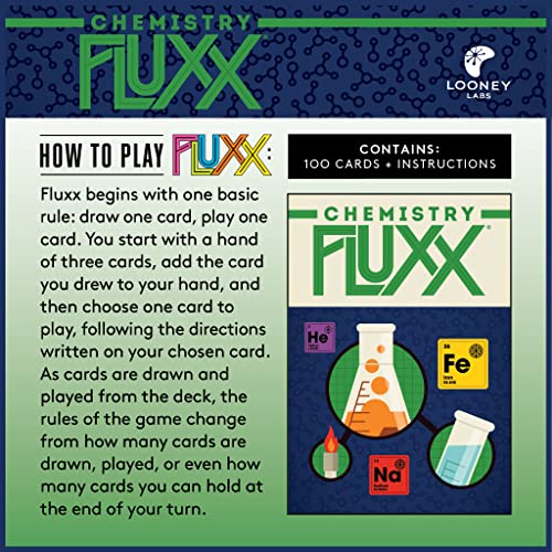 Looney Labs Chemistry Fluxx Card Game - Science Games Card Games for Kids Adult Games Family Games School Games with Elements Atom Molecules Periodic Table 2-6 Player Board Games for Ages 8 and Up