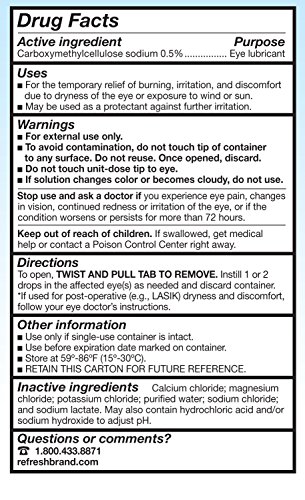 Refresh Plus Lubricant Eye Drops, Preservative-Free, 0.01 Fl Oz Single-Use Containers, 50 Count, Packaging May Vary