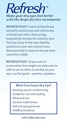 Refresh Plus Lubricant Eye Drops, Preservative-Free, 0.01 Fl Oz Single-Use Containers, 50 Count, Packaging May Vary