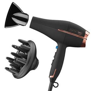 infinitipro by conair hair dryer with diffuser, 1875w ac motor pro hair dryer with ceramic technology, includes diffuser and concentrator, black