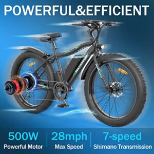 aostirmotor Electric Bike 500W 36V 13Ah Ebike, 26x4.0 inch Fat Tire Ebike, Electric Mountain Bike，Electric Bike for Adults