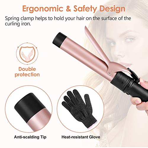 6-IN-1 Curling Iron, Professional Curling Wand Set, Instant Heat Up Hair Curler with 6 Interchangeable Ceramic Barrels (0.35'' to 1.25'') and 2 Temperature Adjustments, Heat Protective Glove & 2 Clips