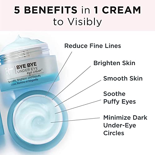 IT Cosmetics Bye Bye Under Eye Eye Cream - Hydrating, Quick-Absorbing Formula - Smooths The Look Of Fine Lines & Wrinkles, Visibly Brightens Dark Circles - With Hyaluronic Acid - 0.5 Fl Oz