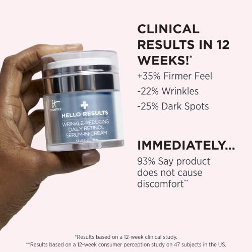 IT Cosmetics Hello Results Wrinkle-Reducing Daily Retinol Serum-in-Cream - Firming & Anti-Aging Retinol Face Cream with Niacinamide, Vitamin B5 & Vitamin E - 1.7 fl oz