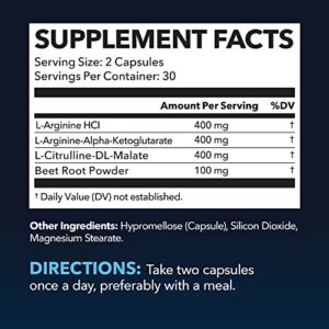 L Arginine L Citrulline Supplement Nitric Oxide Pills for Men | Stamina Endurance Performance for Workouts | L Arginine 500mg Nitrous Oxide Supplements for Men | 60 NO2 L-Arginine Plus Vegan Capsules