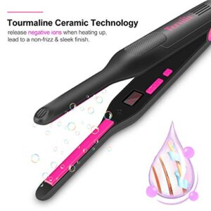 Terviiix Pencil Flat Iron, Small Flat Irons for Short Hair, Beard and Pixie Cut, 3/10 Inch Ceramic Tourmaline Mini Hair Straightener Dual Voltage with Adjustable Temperature, Auto Shut Off