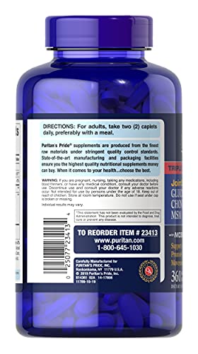 Puritan's Pride Glucosamine, Chondroitin & MSM Joint Soother-2 Per Day Formula, Tablet