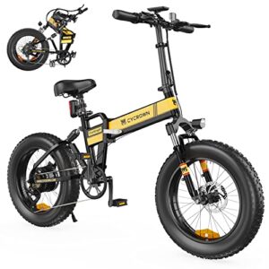 cycrown cycknight electric bike adults with 750w motor, 48v 12.5ah removable battery, 20″ x 4.0 fat tire foldable electric bicycle, dual shock absorber e-bike for snow beach mountain, shimano 7-speed