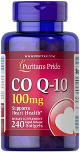 puritans pride coq10 100mg, supports heart health, 240 rapid release softgels