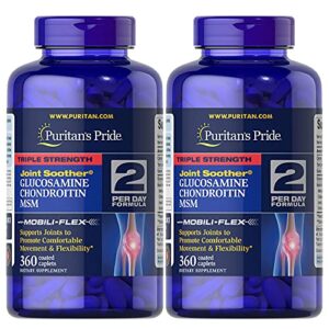 puritan’s pride triple strength glucosamine, chondroitin & msm joint soother, 360 count (pack of 2), total 720 count