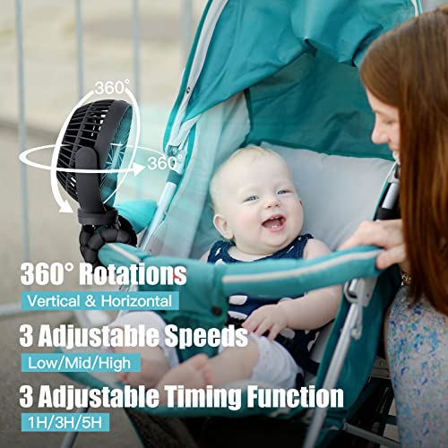 Portable Stroller Fan, Use As Power Bank, 65H 12000mAh Battery Operated Fan Flexible Tripod Baby Car Seat Fan, Personal Mini Handheld/Desk/Small Clip On Fans For Stroller, Carseat, Beach, Bed, Camping