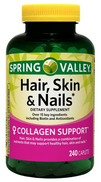 Spring Valley - Hair, Skin & Nails, Over 20 Ingredients Including Biotin and Collagen, 240 Caplets