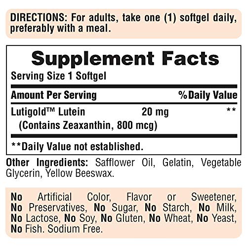 Lutein 20 mg with Zeaxanthin Softgels, Supports Eye Health* 120 Count by Puritan's Pride