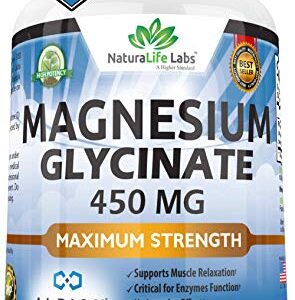 Magnesium Glycinate 450 MG Albion Minerals TRAACS Maximum Bioavailability Chelate No Laxative Effect Vegan Helps Function of Muscles, Bones, Heart Non-GMO