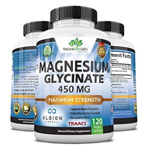 Magnesium Glycinate 450 MG Albion Minerals TRAACS Maximum Bioavailability Chelate No Laxative Effect Vegan Helps Function of Muscles, Bones, Heart Non-GMO