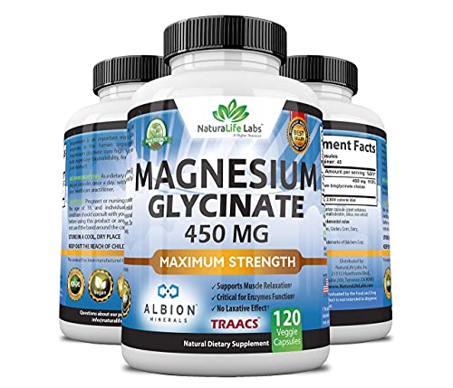 Magnesium Glycinate 450 MG Albion Minerals TRAACS Maximum Bioavailability Chelate No Laxative Effect Vegan Helps Function of Muscles, Bones, Heart Non-GMO