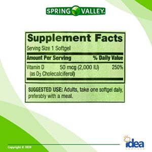 Spring Valley Vitamin D3 Supplement, 50 Mcg (2,000 Iu), 200 Ct Bundle With Exclusive "Vitamins & Minerals - A to Z" - Better Idea Guide (2 Items)