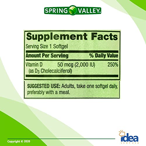 Spring Valley Vitamin D3 Supplement, 50 Mcg (2,000 Iu), 200 Ct Bundle With Exclusive "Vitamins & Minerals - A to Z" - Better Idea Guide (2 Items)