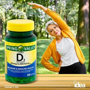 Spring Valley Vitamin D3 Supplement, 50 Mcg (2,000 Iu), 200 Ct Bundle With Exclusive "Vitamins & Minerals - A to Z" - Better Idea Guide (2 Items)