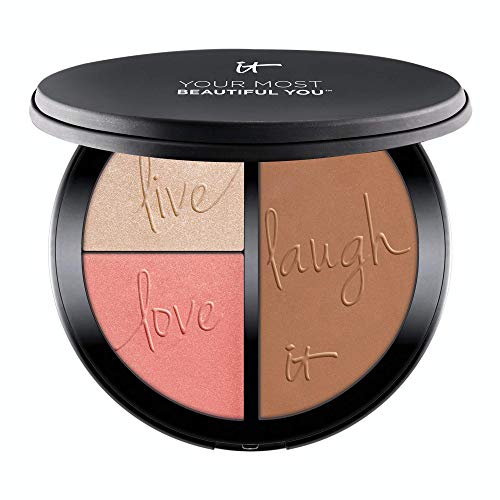 IT Cosmetics Your Most Beautiful You Anti-Aging Matte Bronzer, Radiance Luminizer & Brightening Blush Palette - With Hydrolyzed Collagen, Silk & Peptides - How-To Guide Included