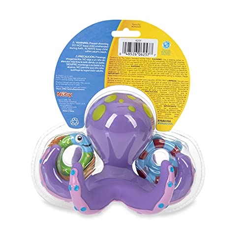 Nuby Floating Purple Octopus with 3 Hoopla Rings Interactive Bath Toy