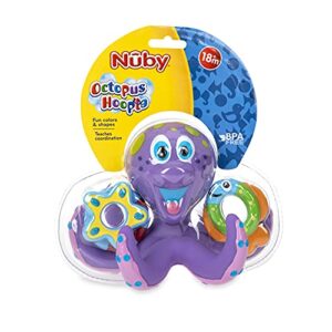 Nuby Floating Purple Octopus with 3 Hoopla Rings Interactive Bath Toy