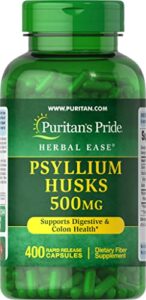 puritans pride psyllium husks 500 mg, supports digestive and colon health, 400 ct