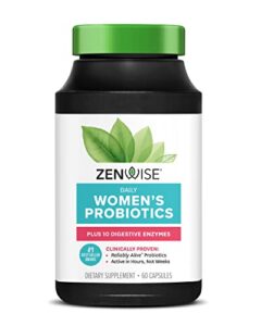 zenwise probiotics for women – probiotics + digestive enzymes for vaginal health, and daily gut flora health. reliably alive probiotics for digestive health wellness – 60 count