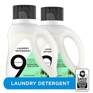 9 Elements Natural Laundry Detergent Liquid Soap, Eucalyptus Scent, Vinegar Powered, 46 Fl Oz, 2 Count