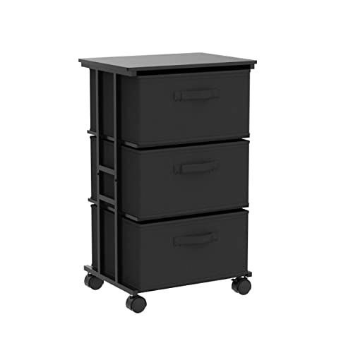 Dresser Storage with 3 Drawers, Fabric Dresser Tower, Vertical Storage Unit for Bedroom, Closet, Office, Black