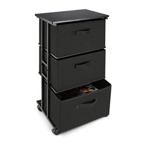 Dresser Storage with 3 Drawers, Fabric Dresser Tower, Vertical Storage Unit for Bedroom, Closet, Office, Black