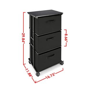 Dresser Storage with 3 Drawers, Fabric Dresser Tower, Vertical Storage Unit for Bedroom, Closet, Office, Black