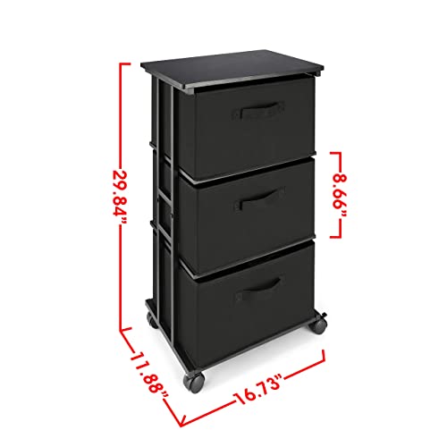 Dresser Storage with 3 Drawers, Fabric Dresser Tower, Vertical Storage Unit for Bedroom, Closet, Office, Black