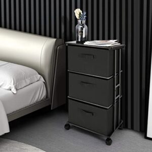 Dresser Storage with 3 Drawers, Fabric Dresser Tower, Vertical Storage Unit for Bedroom, Closet, Office, Black