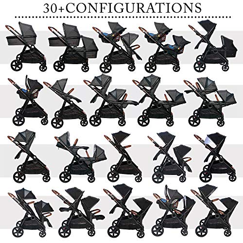 Venice Child Maverick Travel System Single to Double Stroller for Twins with Newborn Bassinet Pram and Toddler Seat (Package 2, Eclipse Black)