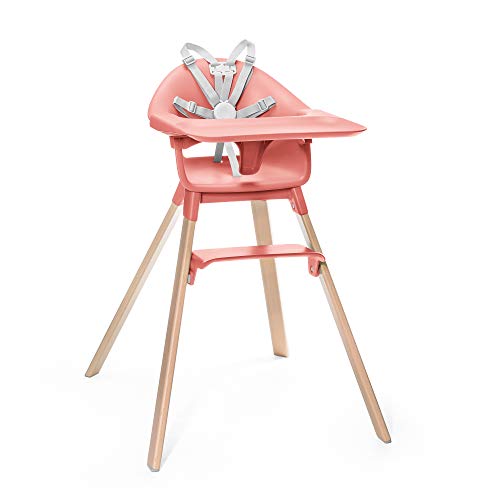 Stokke Clikk High Chair, Sunny Coral - All-in-One High Chair with Tray + Harness - Light, Durable & Travel Friendly - Ergonomic with Adjustable Features - Best for 6-36 Months or Up to 33 lbs