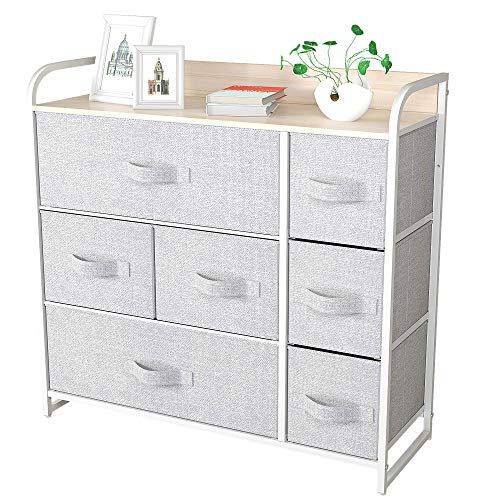 YITAHOME Fabric Dresser with 7 Drawers- Furniture Storage Tower, Chest of Drawer, Organizer Unit for Bedroom, Living Room & Closets - Sturdy Steel Frame, Easy Pull Fabric Bins & Wooden Top