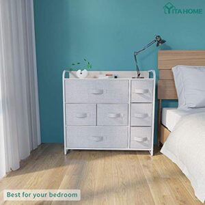 YITAHOME Fabric Dresser with 7 Drawers- Furniture Storage Tower, Chest of Drawer, Organizer Unit for Bedroom, Living Room & Closets - Sturdy Steel Frame, Easy Pull Fabric Bins & Wooden Top