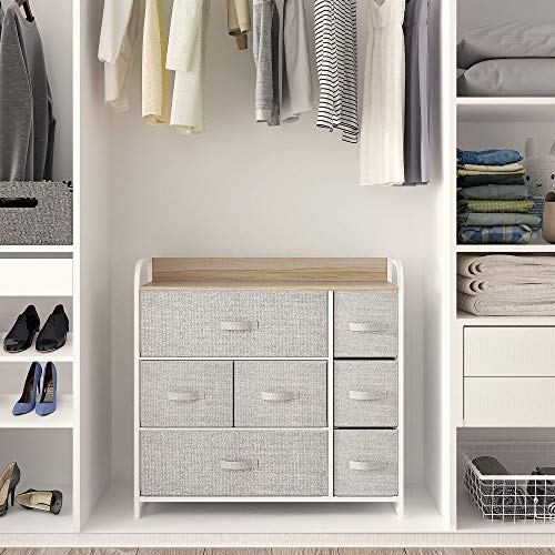 YITAHOME Fabric Dresser with 7 Drawers- Furniture Storage Tower, Chest of Drawer, Organizer Unit for Bedroom, Living Room & Closets - Sturdy Steel Frame, Easy Pull Fabric Bins & Wooden Top