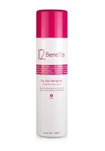 12 benefits big day hairspray, lightweight flexible firm touch, thermal protection, anti-humidity, volume finishing spray (8 ounce)