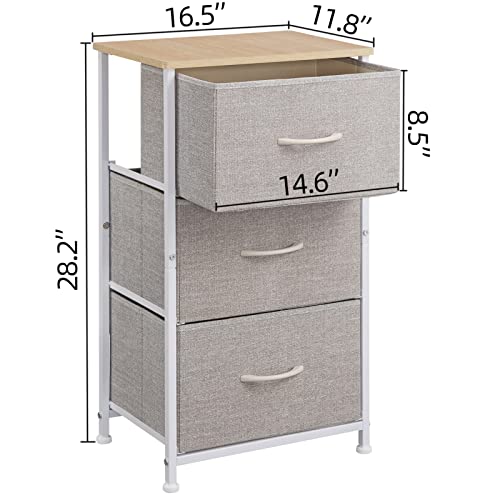 Somdot Small Dresser for Bedroom with 3 Drawers, Storage Chest of Drawers with Removable Fabric Bins for Closet Bedside Nursery Laundry Living Room Entryway Hallway, Grey/Natural Maple