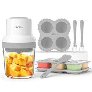 baby food maker, heyvalue 13-in-1 baby food processor set for baby food, fruit, vegatable, meat, baby food blender with baby food containers, baby food freezer tray, silicone spoons, silicone spatula (gray)