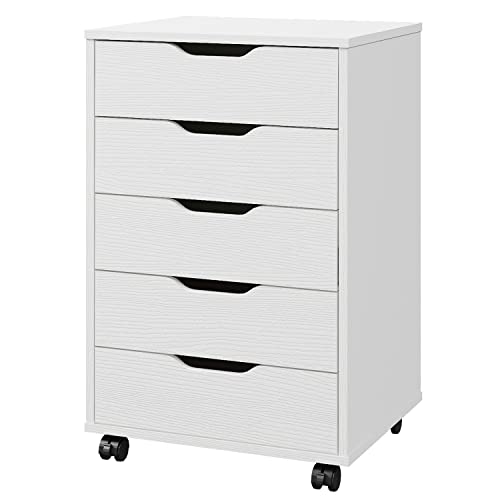 Panana 5/7 Drawer Chest, Wooden Tall Dresser Storage Dresser Cabinet With Wheels, Office Organization And Storage, Bedroom Furniture (5 Drawer, White)