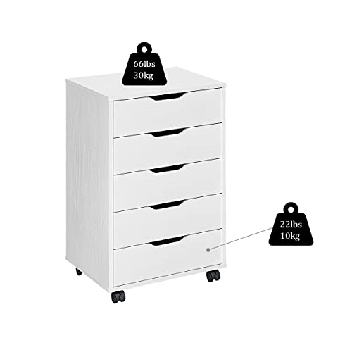 Panana 5/7 Drawer Chest, Wooden Tall Dresser Storage Dresser Cabinet With Wheels, Office Organization And Storage, Bedroom Furniture (5 Drawer, White)