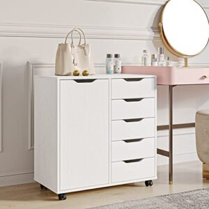 Panana 5/7 Drawer Chest, Wooden Tall Dresser Storage Dresser Cabinet With Wheels, Office Organization And Storage, Bedroom Furniture (5 Drawer, White)